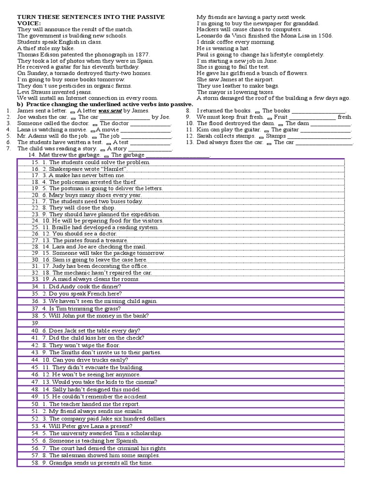 Turn These Sentences Into The Passive Voice | PDF | Perfect (Grammar)