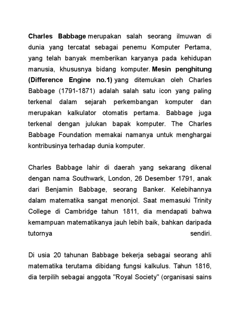 Charles Babbage: Bapak Komputer Dunia | PDF | Seni