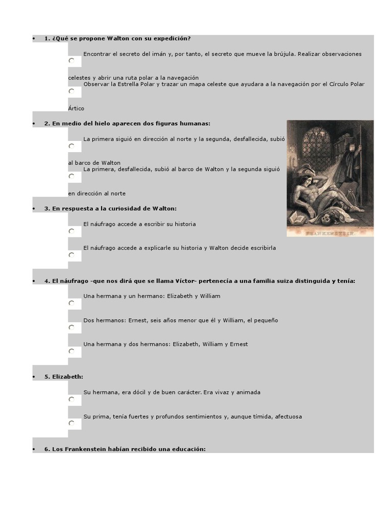 Test de Frankenstein con respuestas | PDF | Frankenstein | Mary Shelley