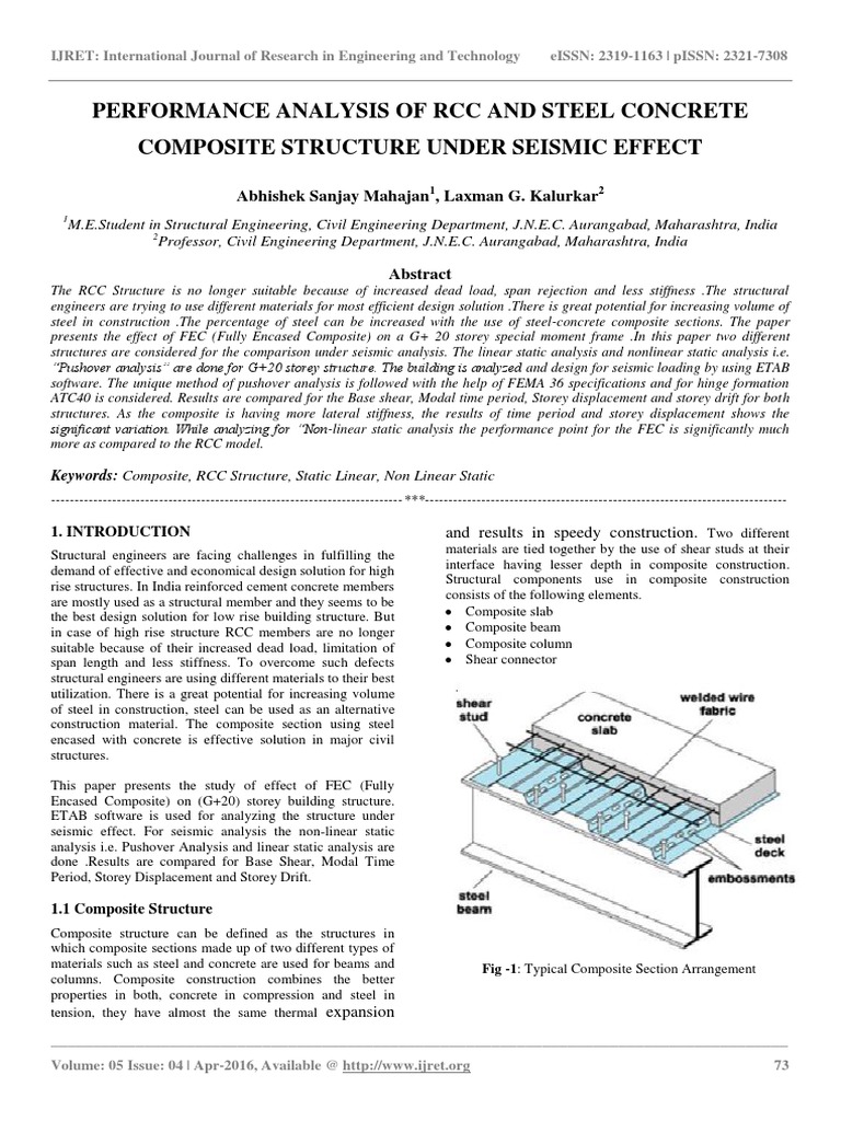 Performance Analysis of RCC and Steel Concrete Composite Structure Under Seismic Effect | PDF