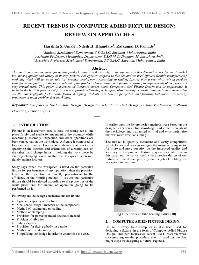 Recent Trends in Computer Adied Fixture Design Review On Approaches ...