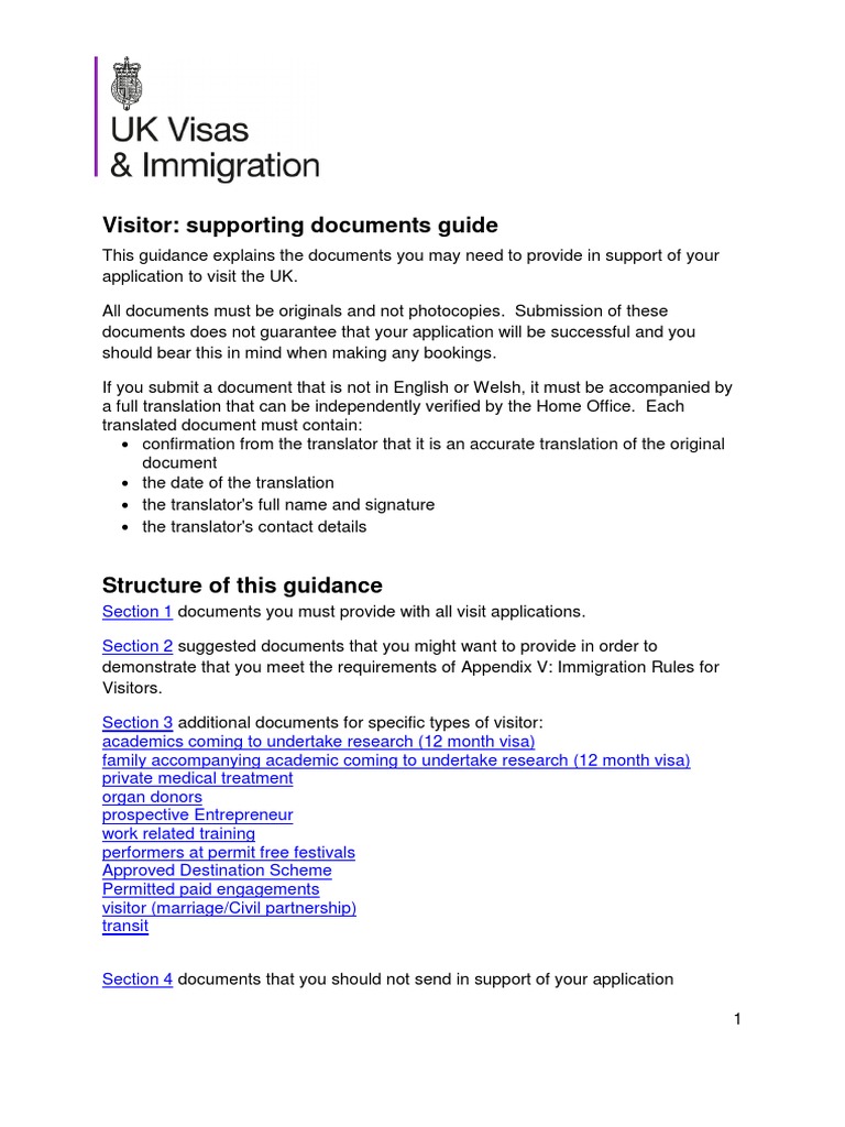 Supporting documents guide for UK visitor visas | PDF