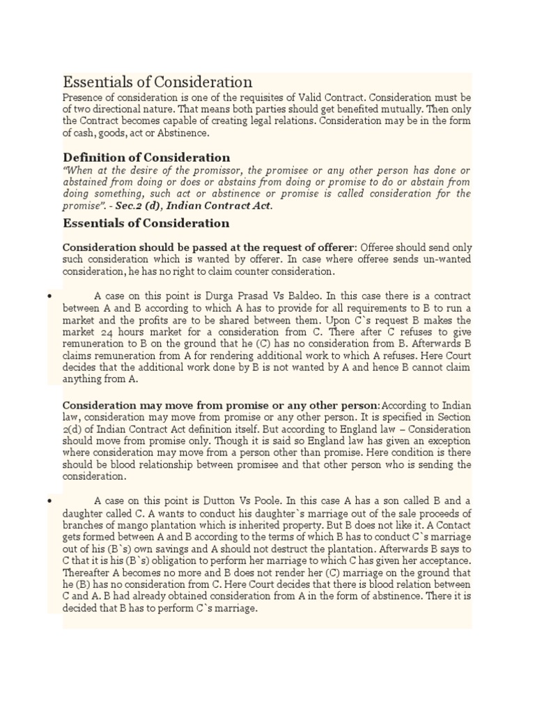 Essentials of Consideration | PDF | Consideration | Private Law