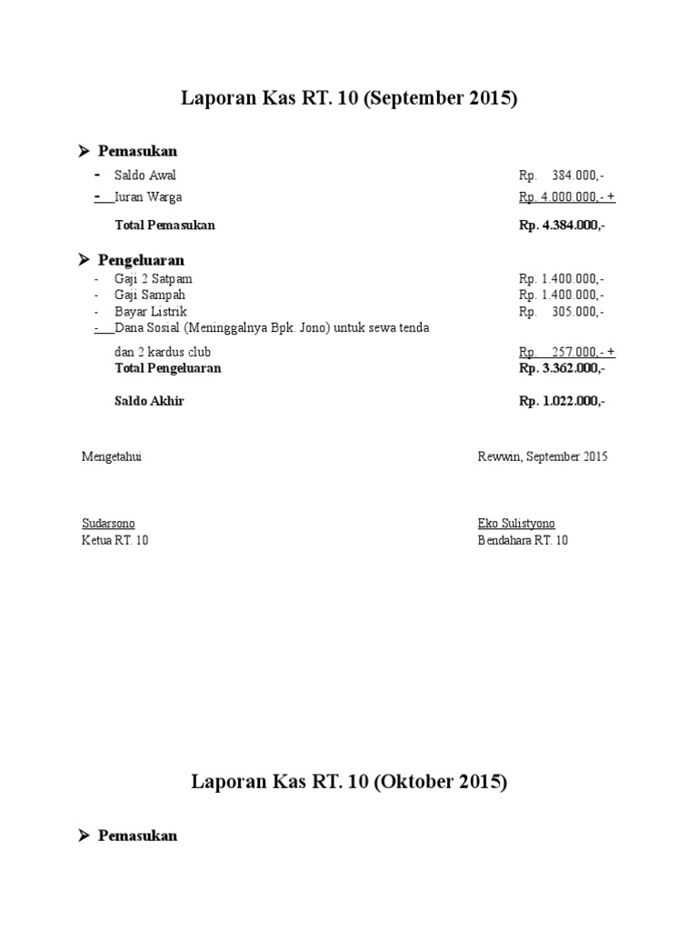 Laporan Kas RT | PDF