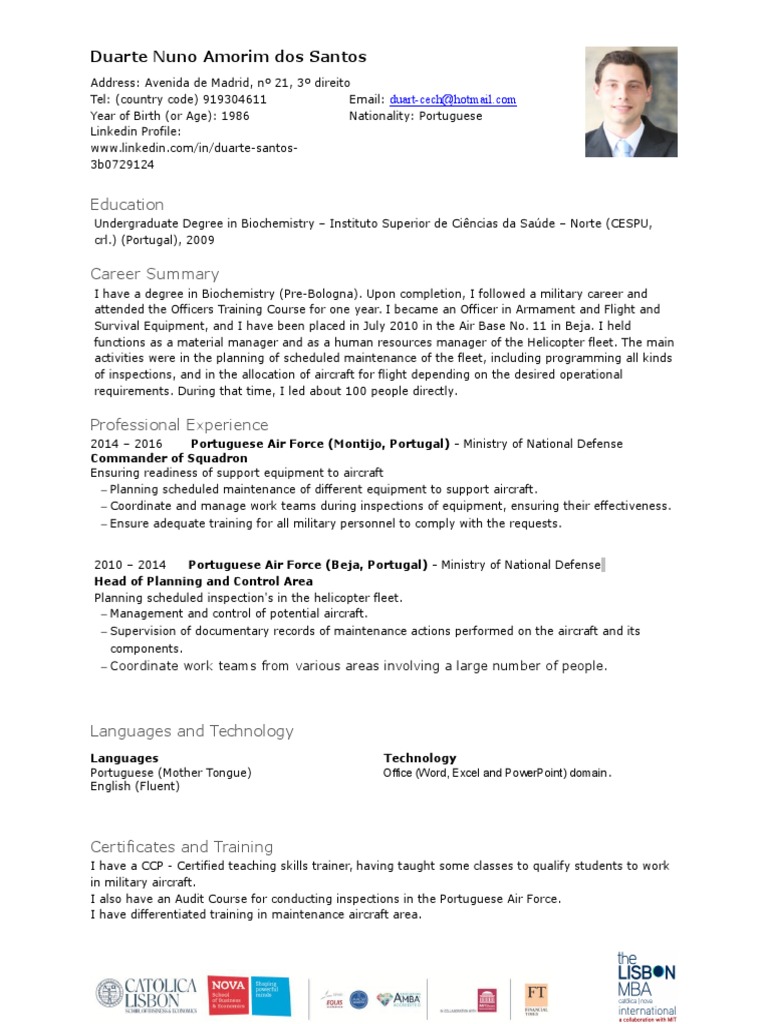 International CV Template | PDF | Portugal | Military