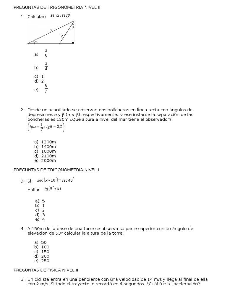 Preguntas de Simulacro Fisica y Trigo Diciembre | PDF