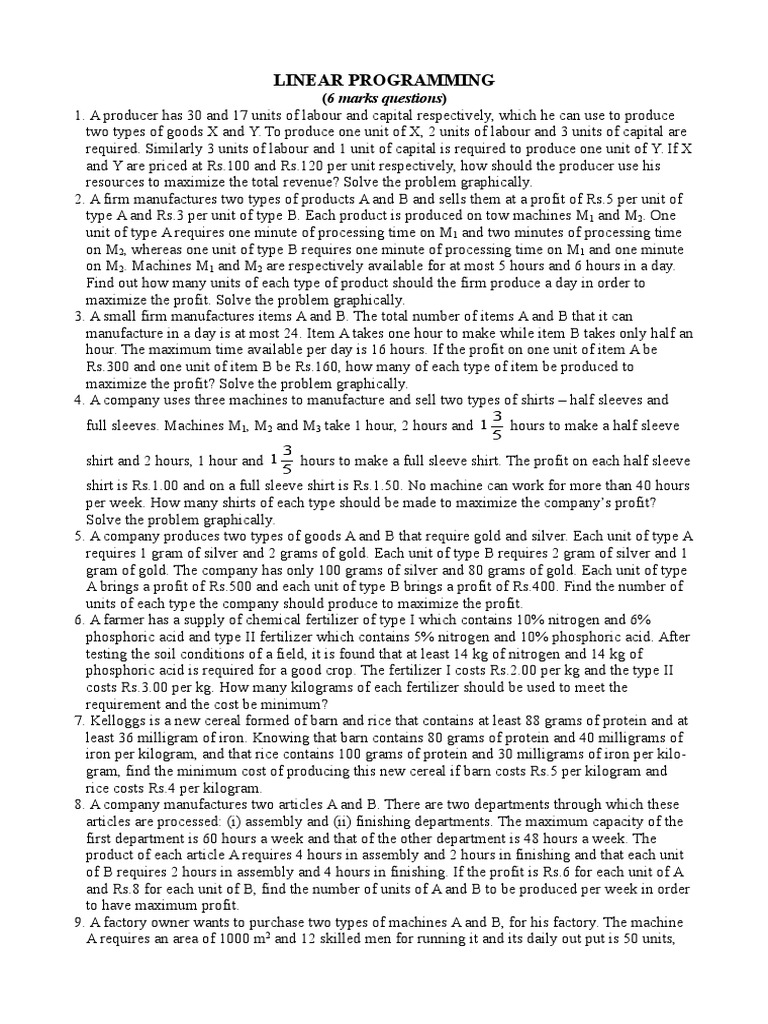 Questions On Linear Programming | PDF | Fertilizer | Labour Economics