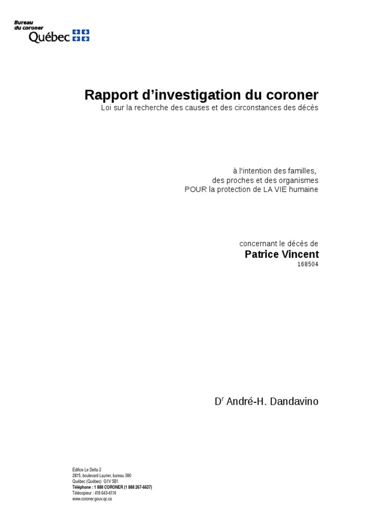 Rapport du Coroner: Décès de P. Vincent | PDF | Vertèbre | Anatomie