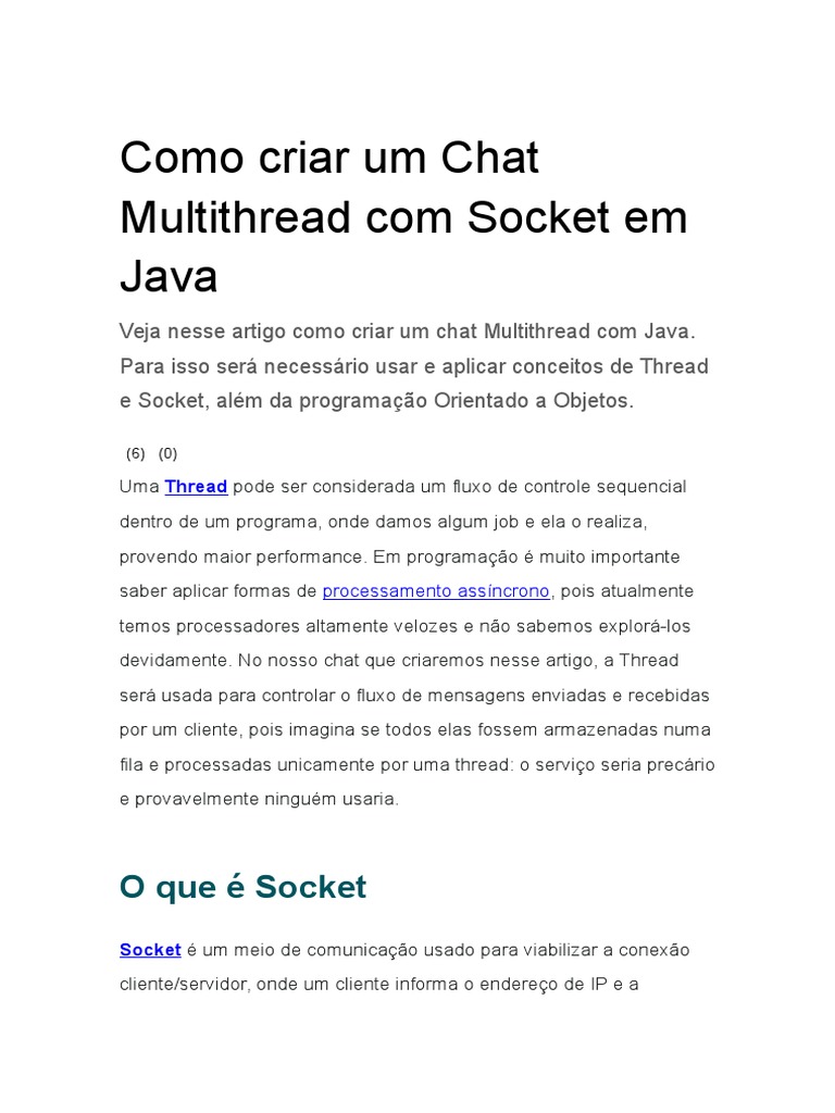 Como Criar Um Chat Multithread Com Socket em Java | PDF | Thread (informática) | Modelo cliente ...