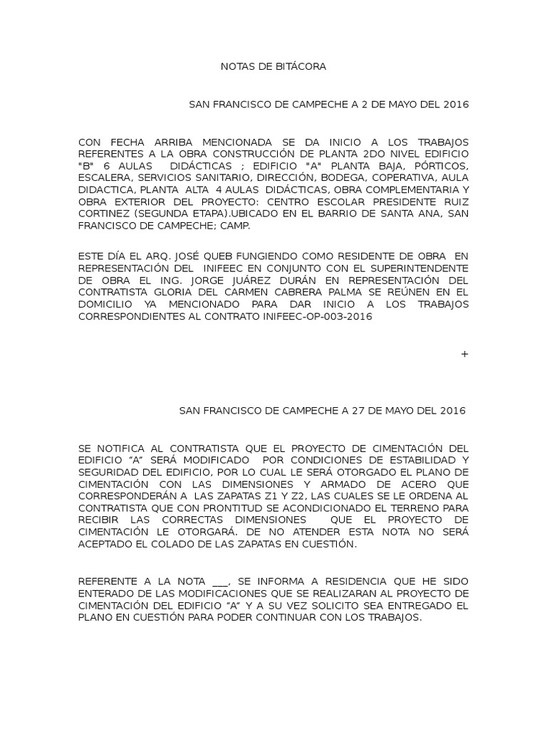 Bitácora de Construcción Escolar | PDF