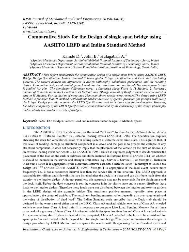 Comparative Study For The Design of Single Span Bridge Using AASHTO ...