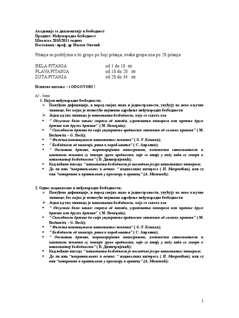 Medjunarodna Bezbednost - Skripta | PDF