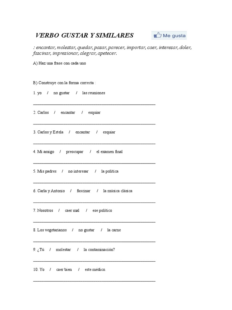 Verbos Gustar y Similares | PDF | Deportes | Ajedrez