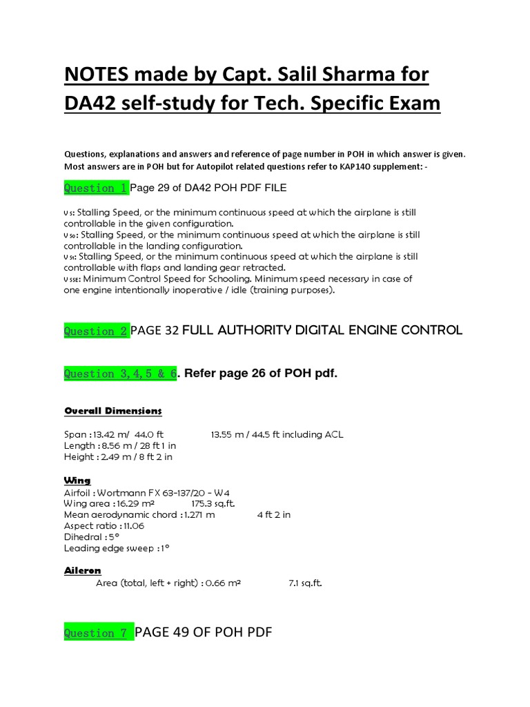 Notes of Capt. Salil Sharma For DA42 Question Bank | PDF | Aeronautics ...