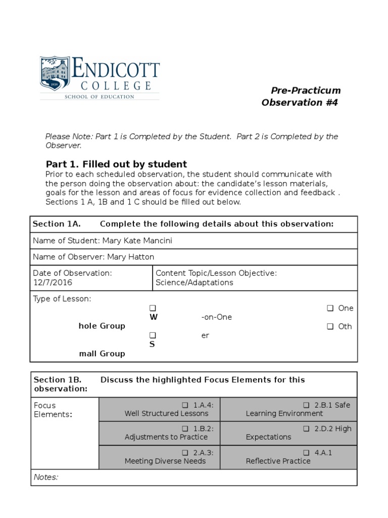 Lesson4 Observation Mancini | PDF | Reflective Practice | Lesson Plan