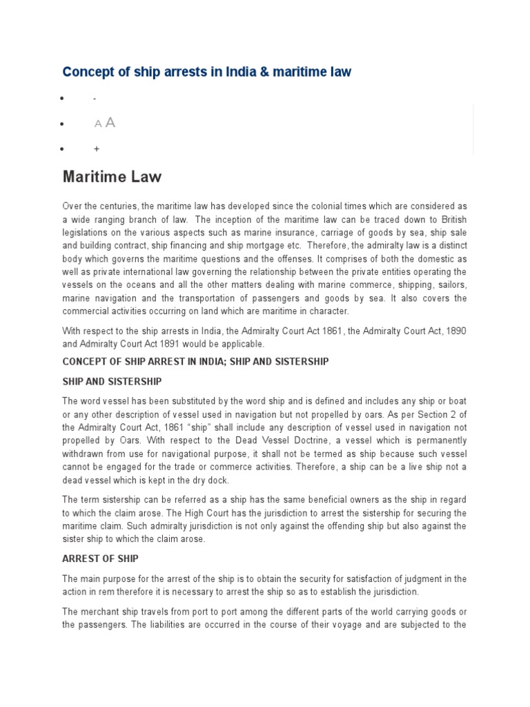 Concept of Ship Arrest in India and Maritime Law | PDF | Admiralty Law ...