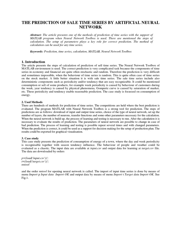 The Prediction of Sale Time Series by Artificial Neural Network | PDF ...