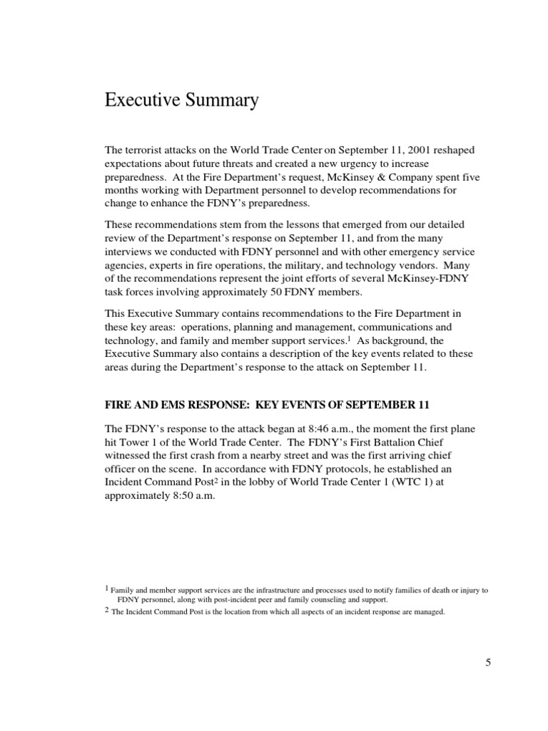 Executive Summary: Fire and Ems Response: Key Events of September 11 ...