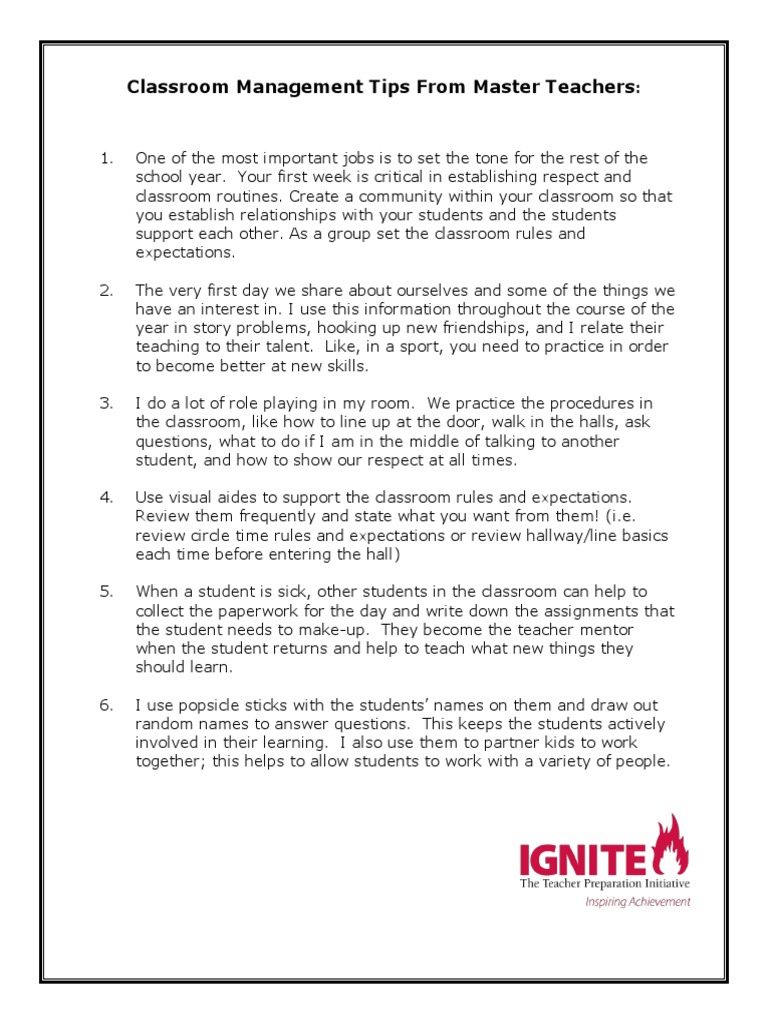 Master Teachers' Classroom Management Tips | PDF | Classroom Management ...