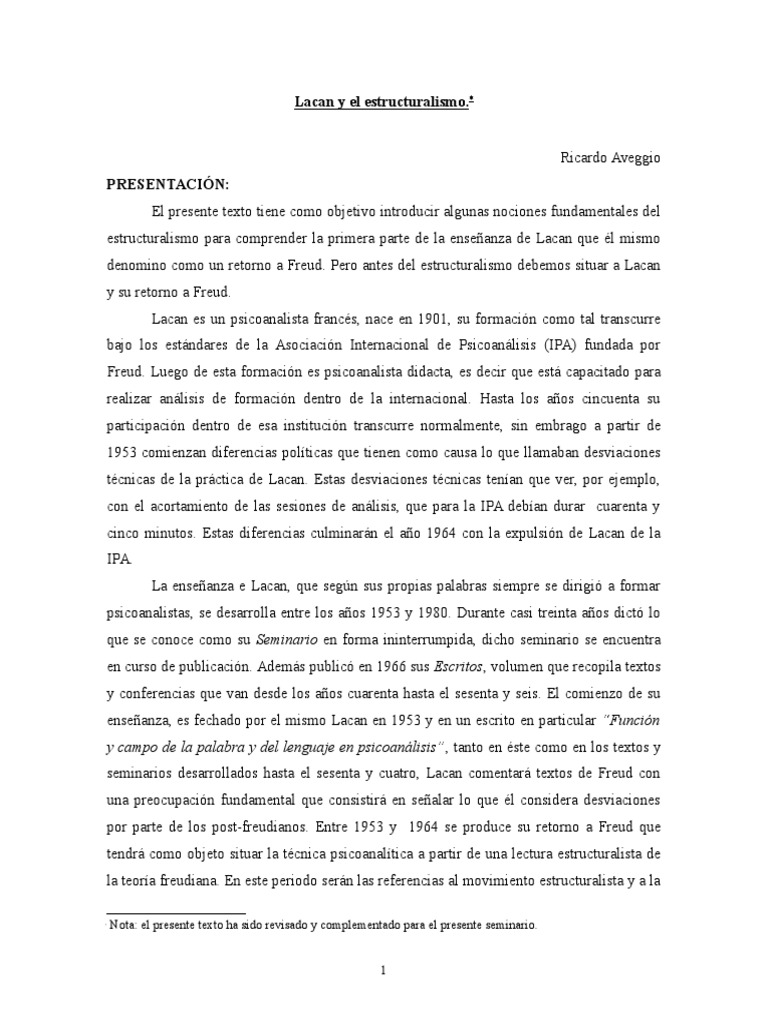 Lacan y El Estructuralismo | PDF | Jacques Lacan | Psicoanálisis