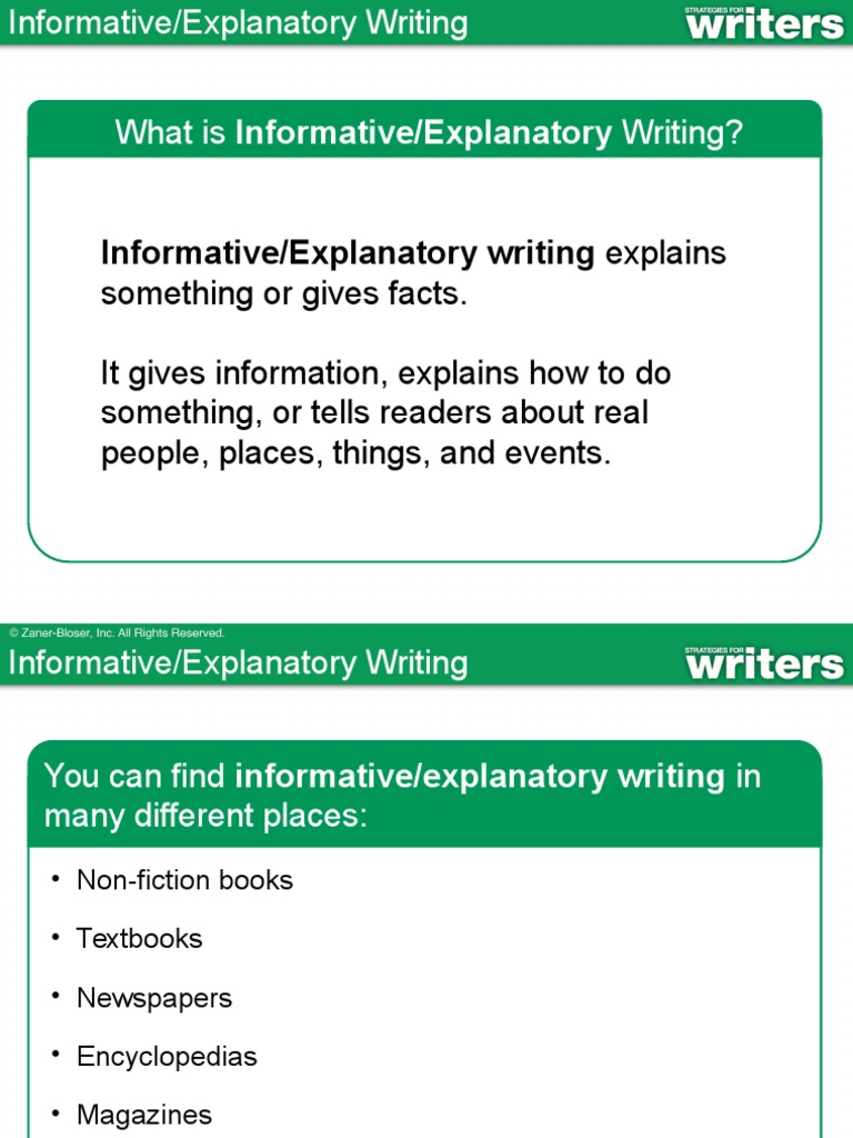 Informative/Explanatory Writing Explains | PDF | Zoo | Semiotics