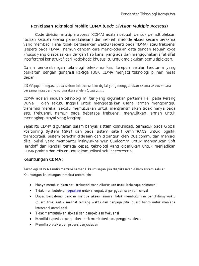 Penjelasan Teknologi Mobile CDMA | PDF