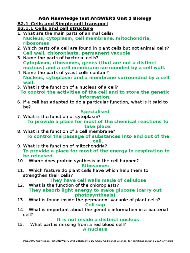 Pixl Knowledge Test Answers - Aqa b2 Additional Science - Legacy 2016 ...
