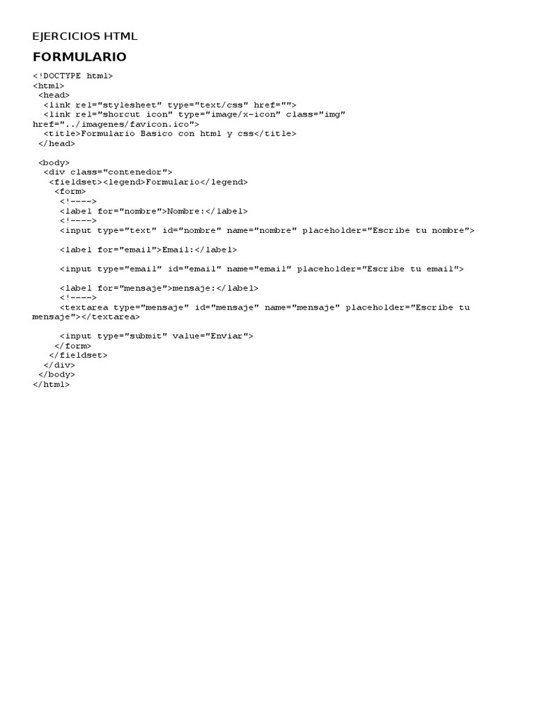 Ejercicios HTML Formulario | PDF