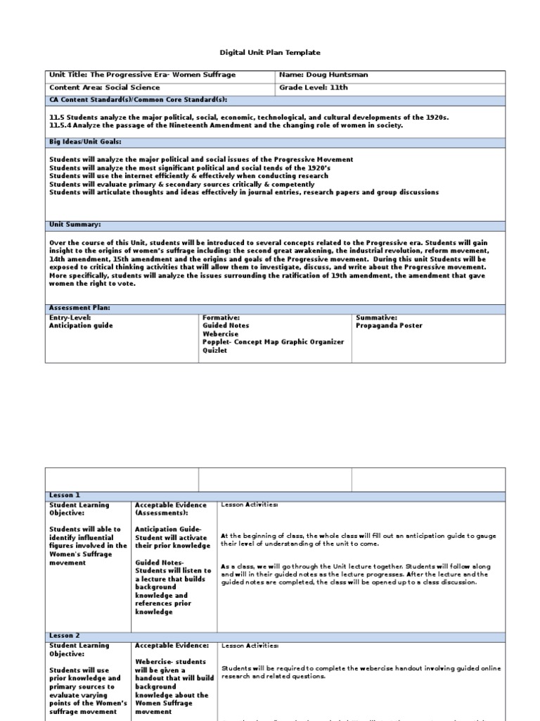 Digital Unit Plan Template | PDF | Progressive Era | Lecture