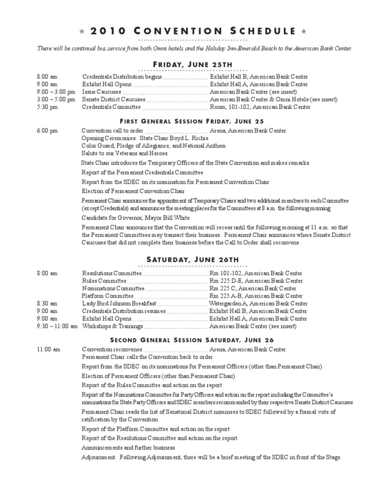 Convention Schedule | PDF | Presidency Of The United States | The ...