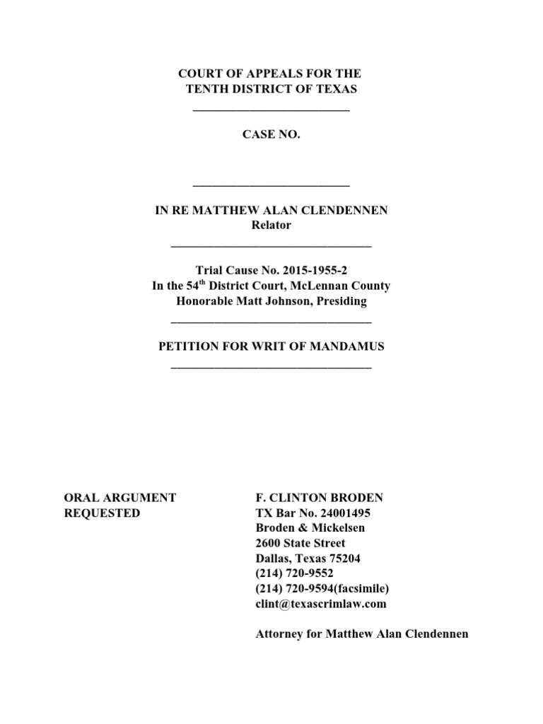 Petition For Writ of Mandamus | PDF | Prosecutor | Witness