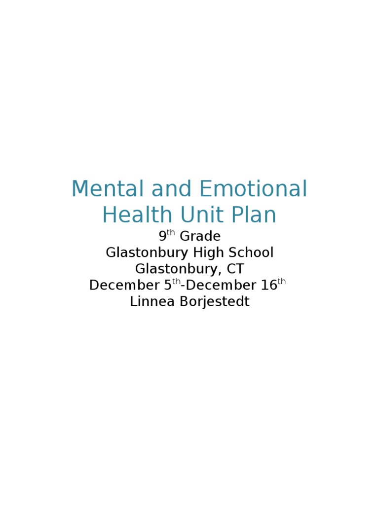 Mental and Emotional Health Unit Plan | PDF | Social Stigma ...