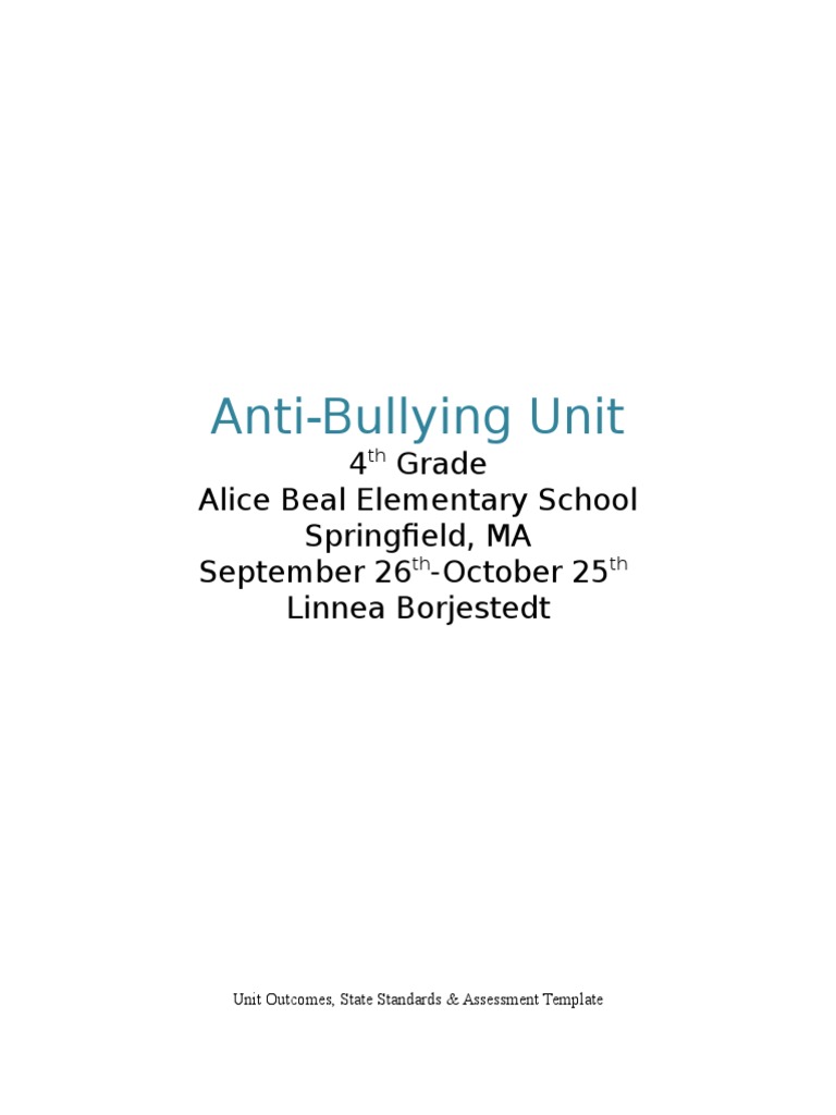 Anti-Bullying Unit Plan | PDF | Educational Assessment | Homework