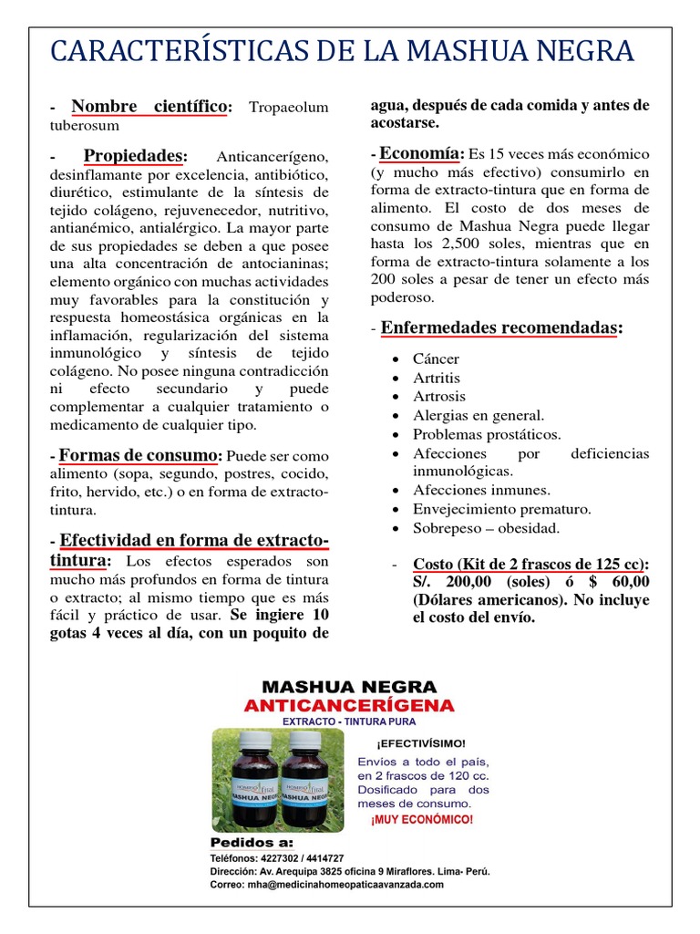 Beneficios y propiedades de la mashua negra | PDF