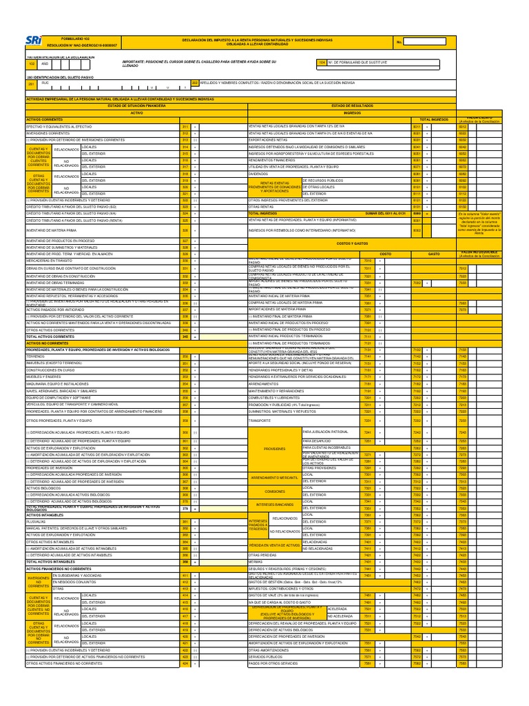 Formulario 102.. | PDF | Impuestos | Inventario