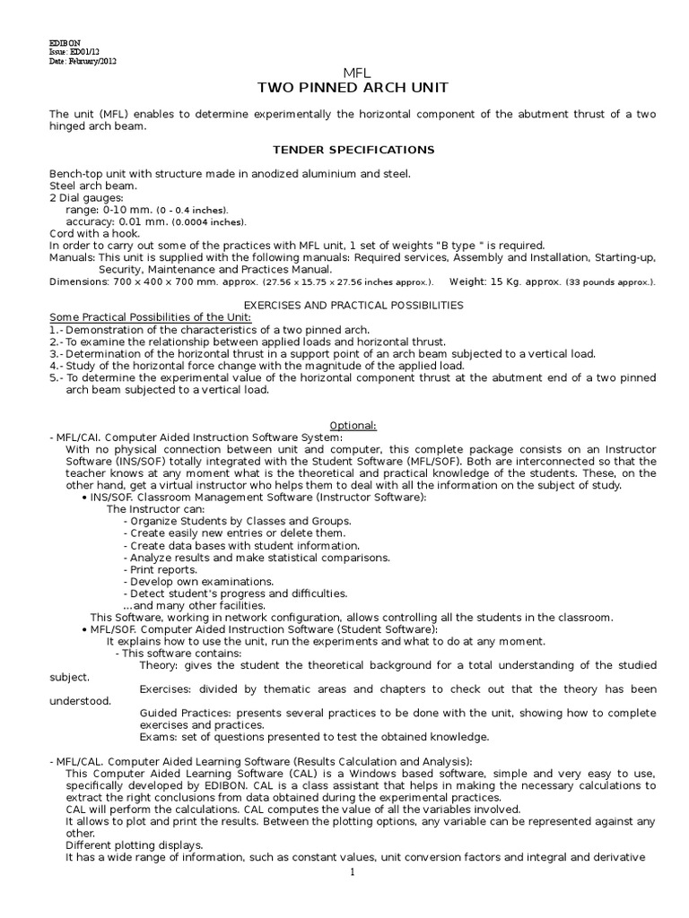Two Pinned Arch Unit: Tender Specifications | PDF | Educational ...