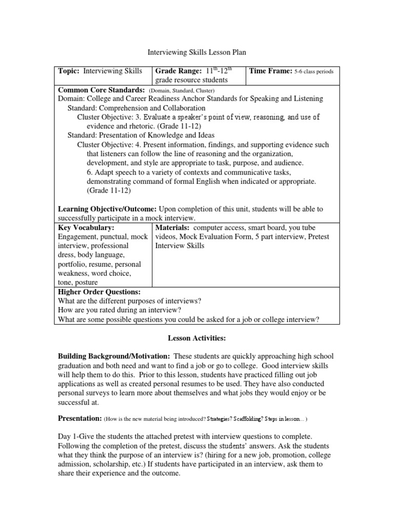 Interview. Lesson Plan | PDF | Lesson Plan | Interview
