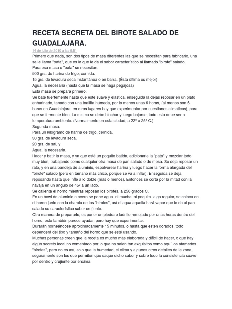 Receta Secreta Del Birote Salado de Guadalajara | PDF | Panes | Aluminio
