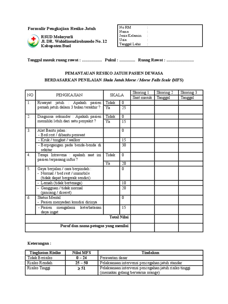 Contoh Form Monitoring Dan Evaluasi Hasil Pengurangan Resiko Jatuh