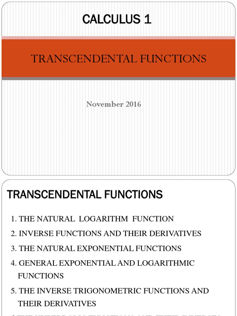Calculus: Chapter 6 Transcendental Functions | PDF | Trigonometric Functions | Exponential Function