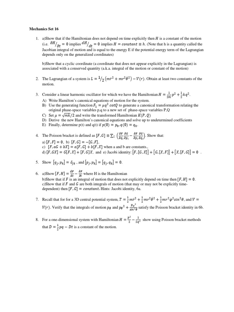Constants of Motion, Hamilton's Equations, and Poisson Brackets for ...
