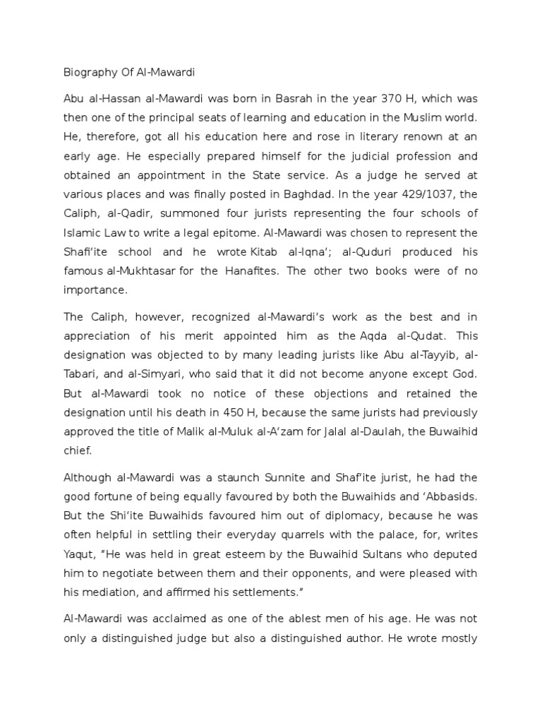 Biography of Al-Mawardi | PDF | Monotheistic Religions | Abrahamic ...