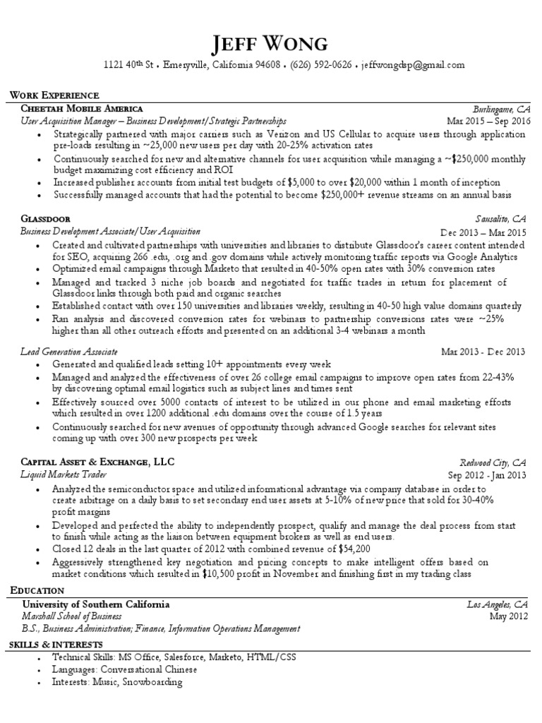 Jeff Wong-Resume PDF | PDF | Business | Business Economics