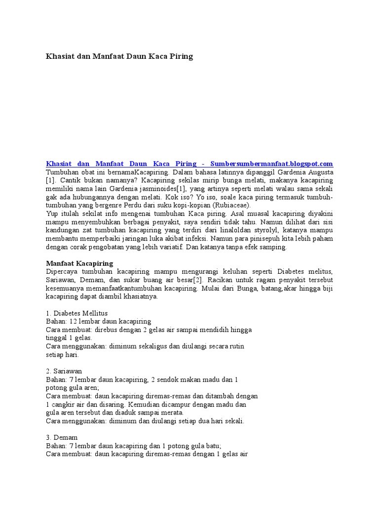 Khasiat Dan Manfaat Daun Kaca Piring | PDF