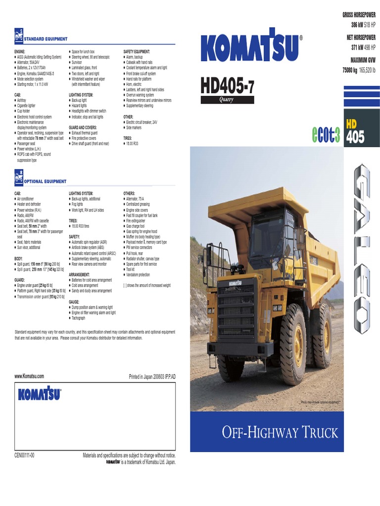 Komatsu HD 405-7.pdf | Automatic Transmission | Transmission (Mechanics)