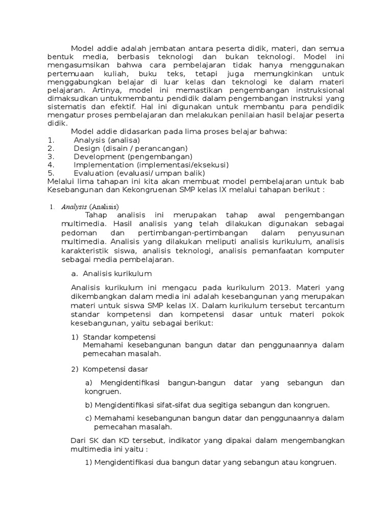Rancangan Model ADDIE | PDF | Karier & Perkembangan | Seni