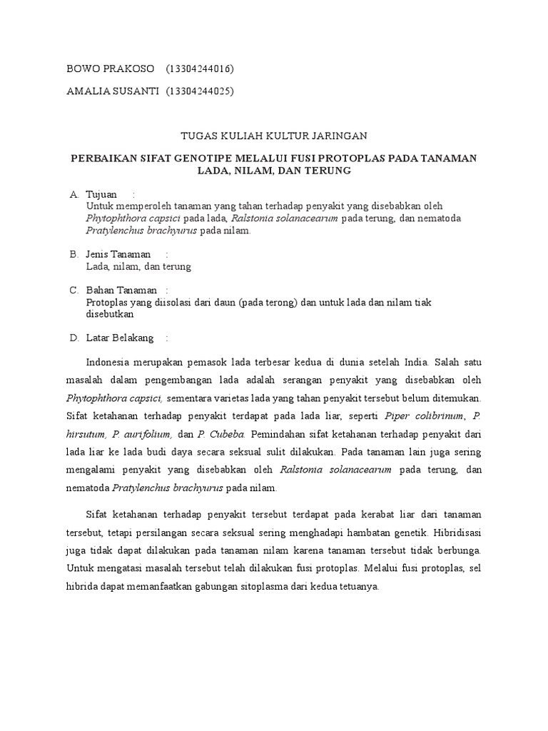 Fusi Protoplas Tanaman Tahan Penyakit | PDF