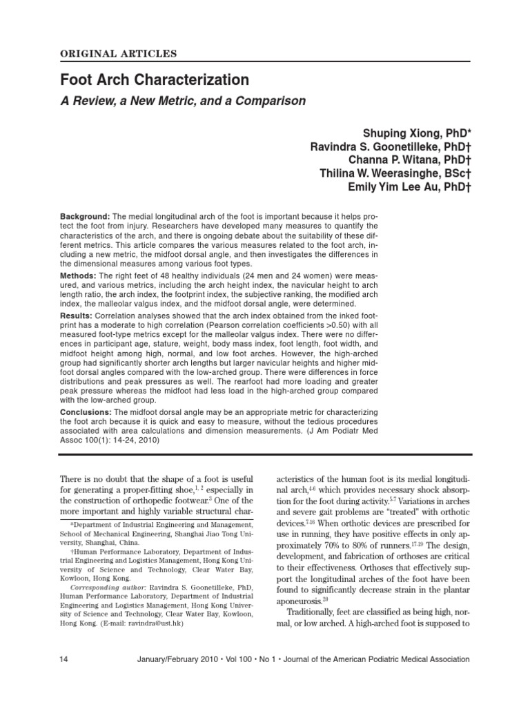 Arch Index | PDF | Foot | Correlation And Dependence