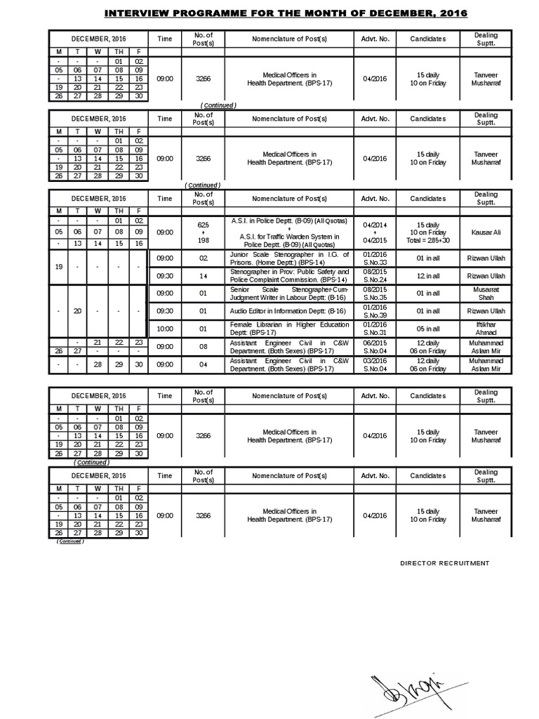 Interview Schedule December 2016 | PDF