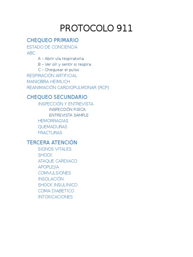 Protocolo 911: Primeros Auxilios Esenciales | PDF | Salud y bienestar